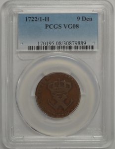 1722/1-H French Colonies 9 Deniers - Louis XV - PCGS VG08