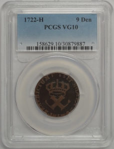 1722-H French Colonies 9 Deniers - Louis XV - PCGS VG10