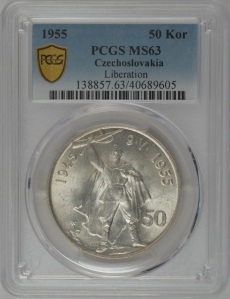 1955 Czechoslovakia 50 Korun - 10 Years Liberation - PCGS MS63