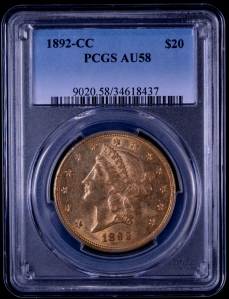 1892-CC U.S. $20 - Liberty Head Gold Double Eagle - PCGS AU58