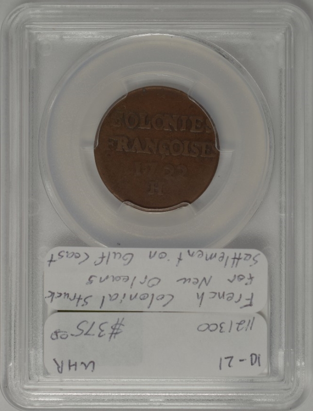 1722/1-H French Colonies 9 Deniers - Louis XV - PCGS VG08