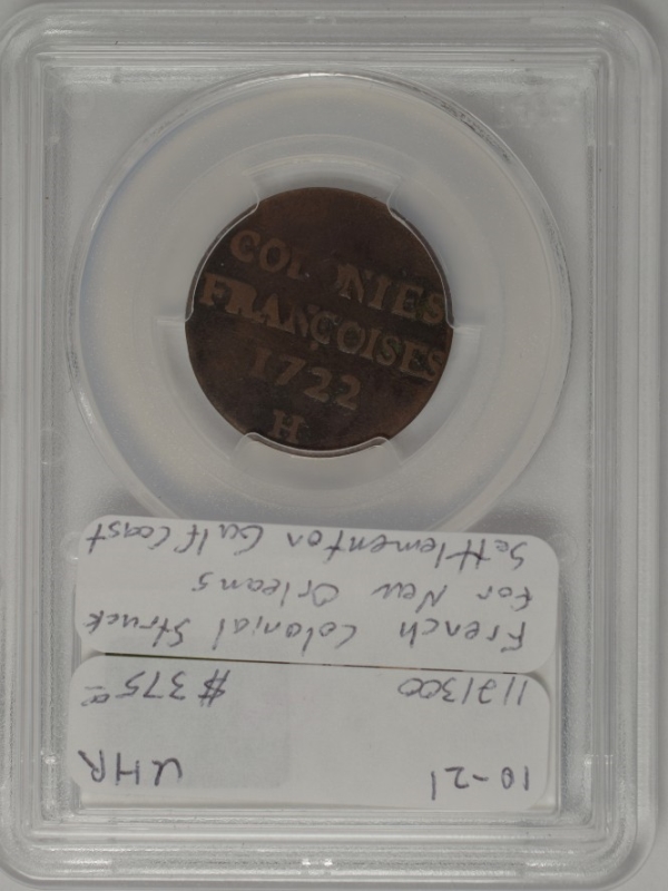 1722-H French Colonies 9 Deniers - Louis XV - PCGS VG10