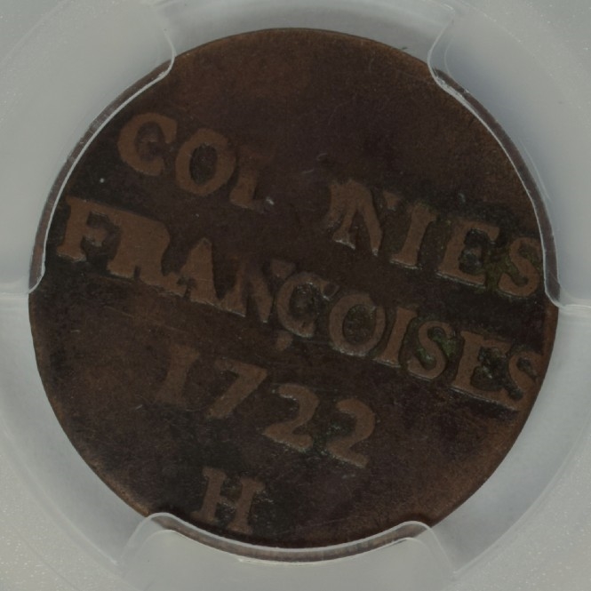 1722-H French Colonies 9 Deniers - Louis XV - PCGS VG10