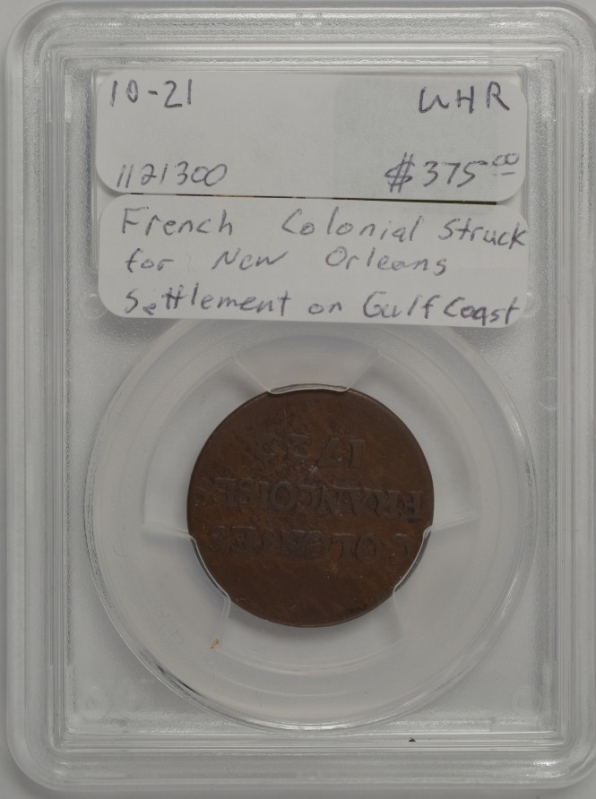 1722-H French Colonies 9 Deniers - Louis XV - PCGS VG10