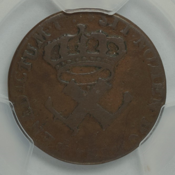 1722-H French Colonies 9 Deniers - Louis XV - PCGS VG10