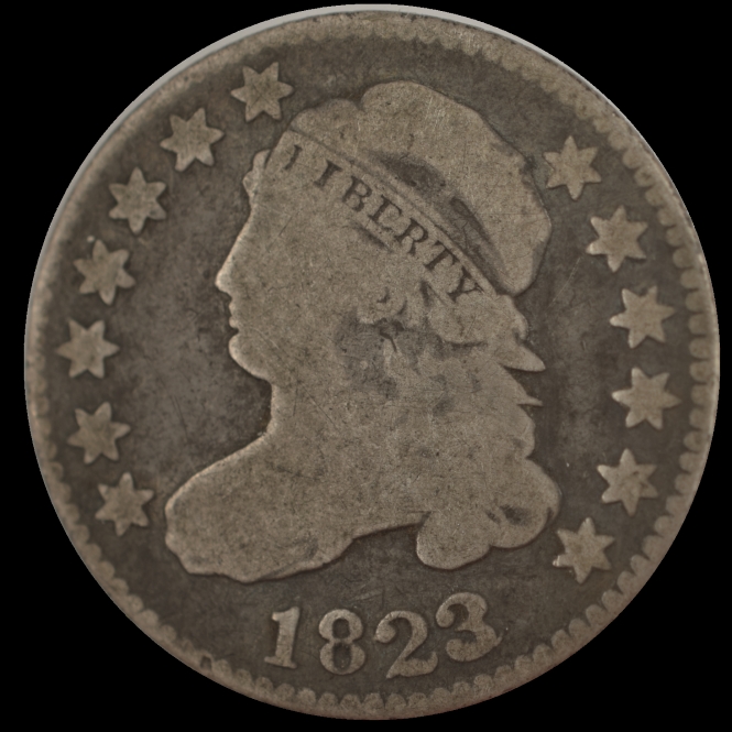 1823 U.S. 10¢ - Liberty Capped Bust Silver Dime (3 Over 2; Large "E") - VG