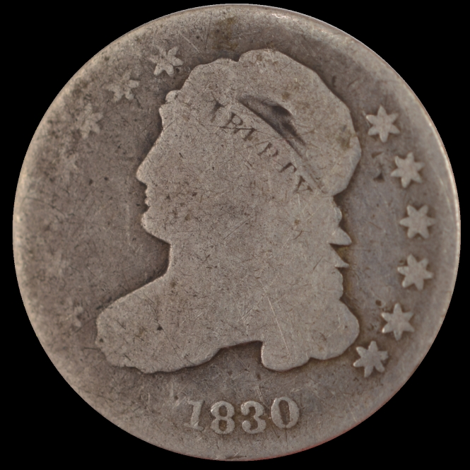 1830 U.S. 10¢ - Liberty Capped Bust Silver Dime (Medium 10¢) - AG+
