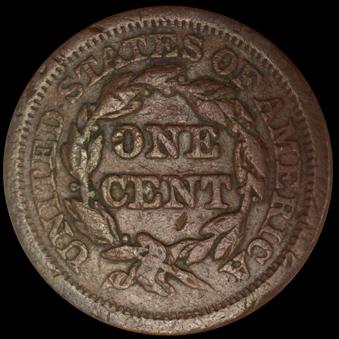 1851 U.S. 1¢ - Liberty Head Braided Hair Large Cent - F+