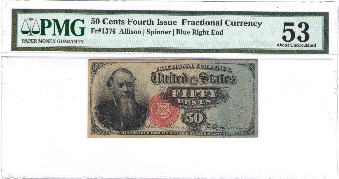 1869-75 U.S. 50¢ - Fractional Currency: Fourth Issue - PMG AU53