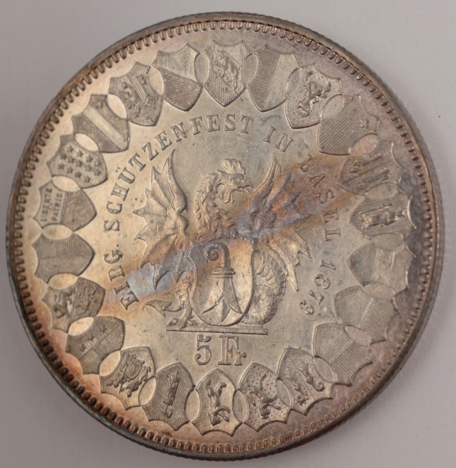1879 Switzerland 5 Francs (Silver) - Basel Shooting Festival
