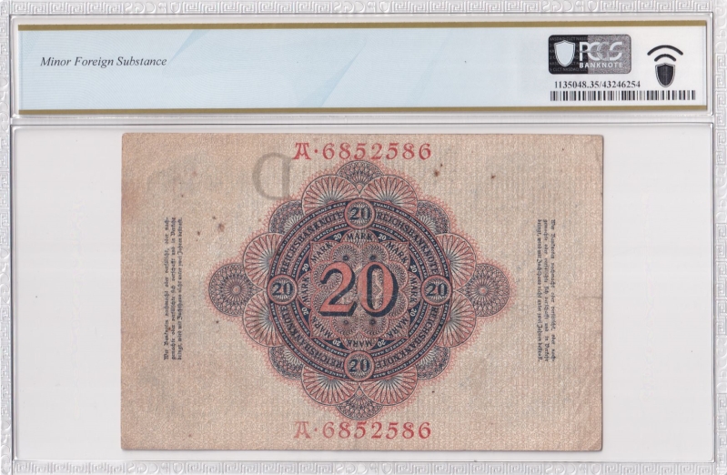 1908 Germany 20 Mark - Reichsbanknote - PCGS Choice VF35