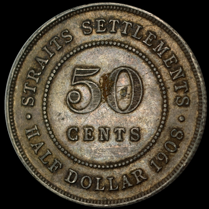 1908 Straits Settlements 50 Cents (Silver) - Edward VII