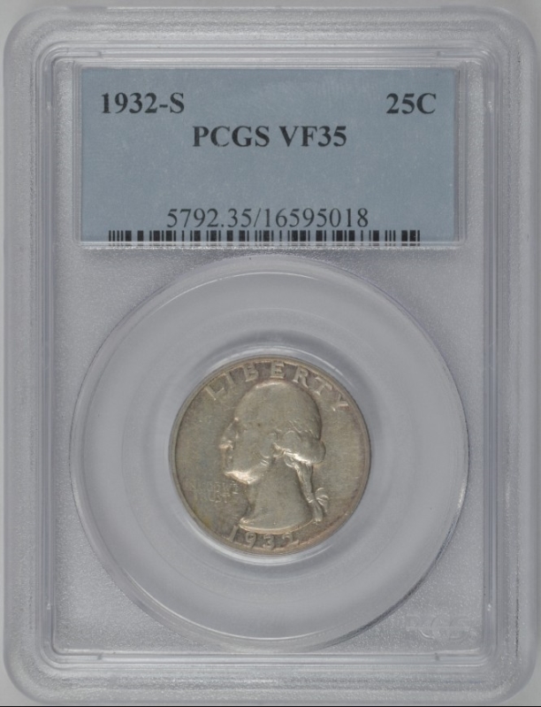1932-S U.S. 25¢ - Washington Silver Quarter Dollar - PCGS VF35