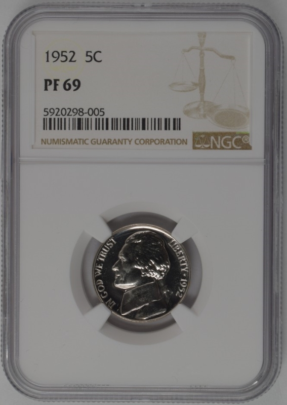 1952 U.S. 5¢ - Jefferson Nickel - NGC PF69 (1st Portrait)