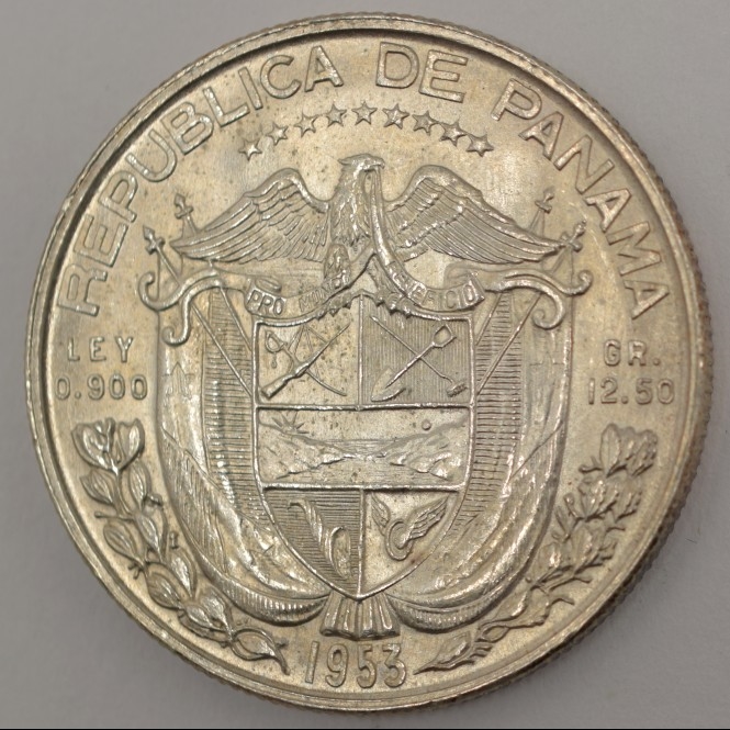 1953 Panama 1/2 Balboa (Silver) (50th Anniversary)