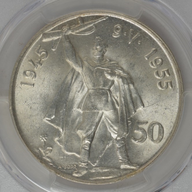 1955 Czechoslovakia 50 Korun - 10 Years Liberation - PCGS MS63