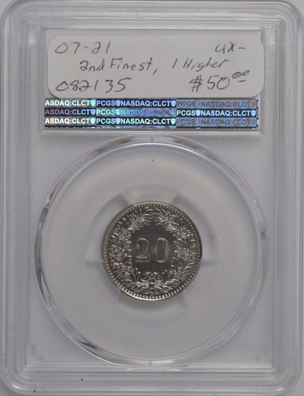 1962-B Switzerland 20 Rappen - Libertas - PCGS MS65