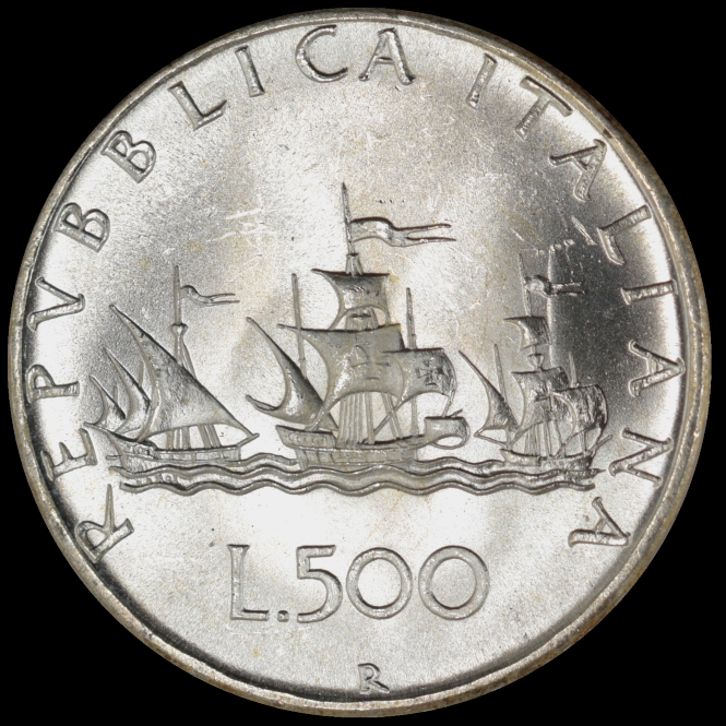 1966 Italy 500 Lire - Christopher Columbus Ships & Isabella