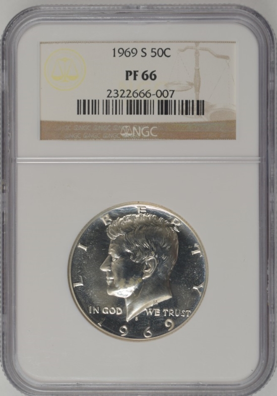 1969-S U.S. 50¢ - Kennedy 40% Silver Half Dollar - NGC PF66