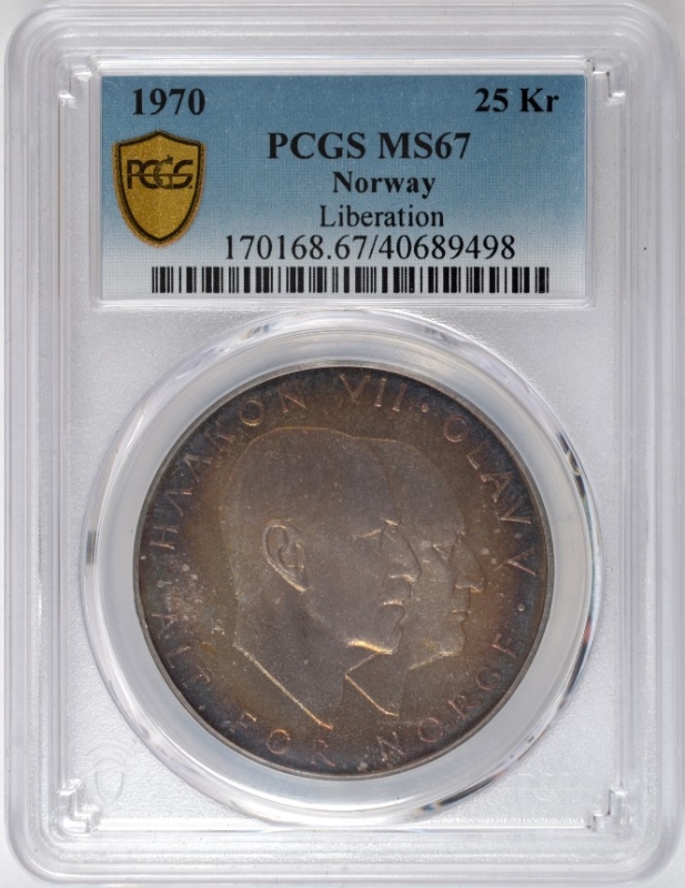 1970 Norway 25 Kroner - Olav V: Liberation - PCGS MS67
