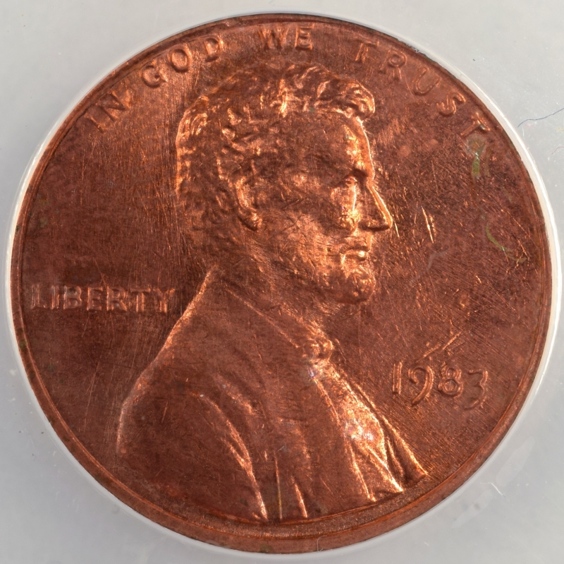 1983 U.S. 1¢ - Lincoln Memorial Cent - ANACS MS63RD (Strike Through!)