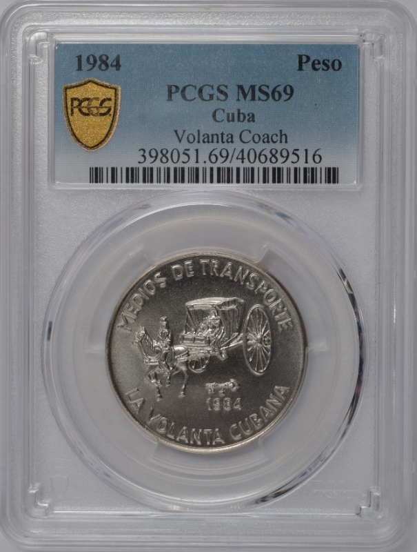 1984 Cuba 1 Peso - Cuban Volanta Coach - PCGS MS69