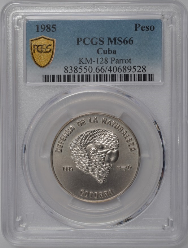 1985 Cuba 1 Peso - Cuban Parrot head - PCGS MS66