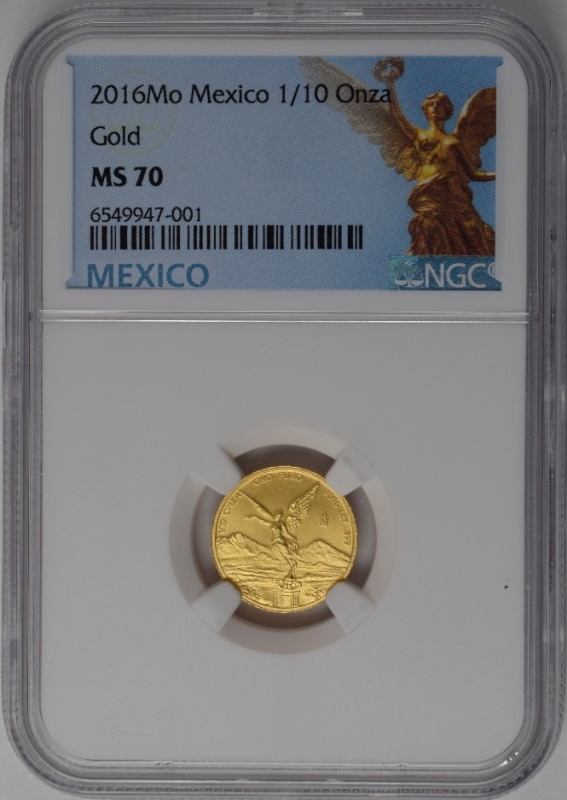 2016-Mo Mexico 1/10 Onza - Gold Libertad - NGC MS70 (Mexico Label)