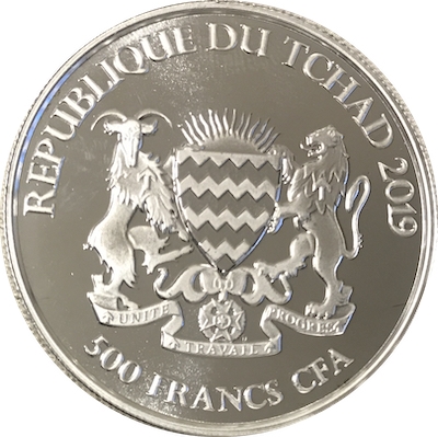 2019 Chad 500 Francs - Celtic Irish Red Deer - BU (1oz Silver)