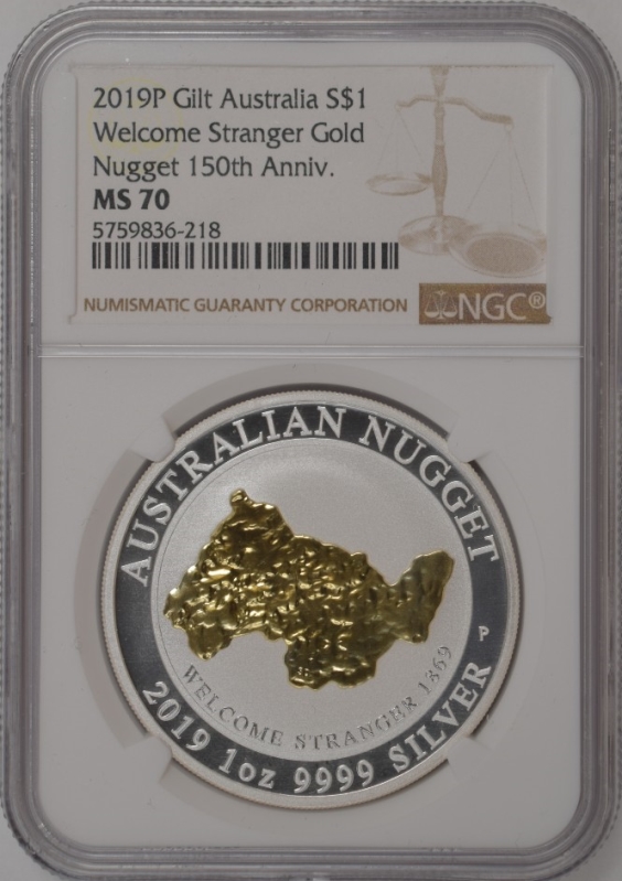 2019-P Australia $1 - Welcome Stranger Gold Nugget - NGC MS70
