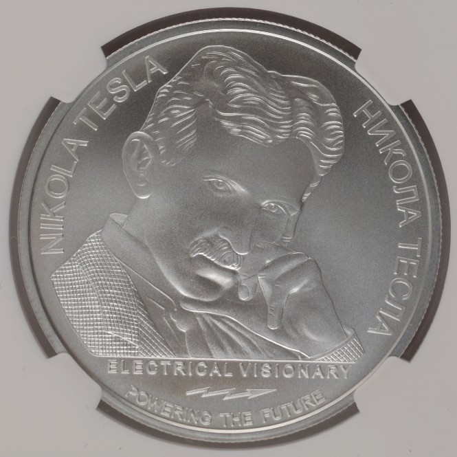 2020 Serbia 100 Dinara - Nikola Tesla: X-Ray (1oz Silver) - NGC MS70