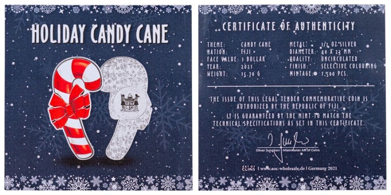 2021 Fiji $1 - Holiday: Candy Cane - 1/2oz Silver (Colorized)
