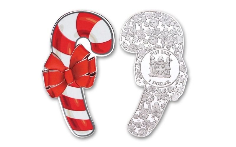 2021 Fiji $1 - Holiday: Candy Cane - 1/2oz Silver (Colorized)