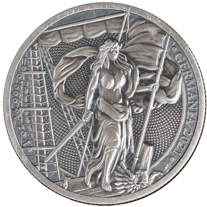 2021 Germany 5 Mark - The Allegories: Lady Germania - Antiqued (1oz Silver)
