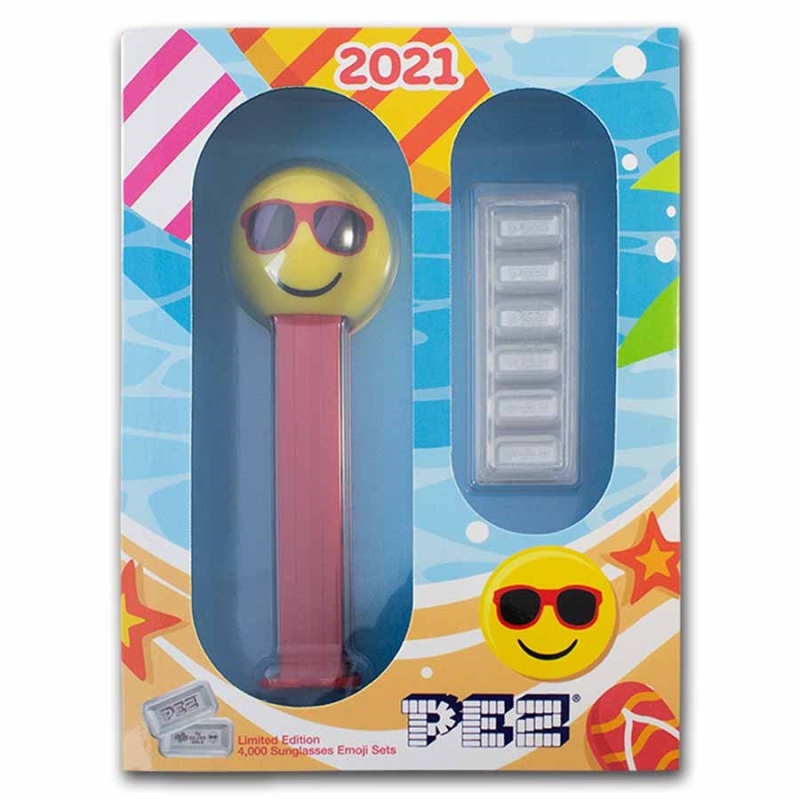 2021 PAMP Gift Set - PEZ: Chillin' Emoji Dispenser - 6x 5g Silver Wafers