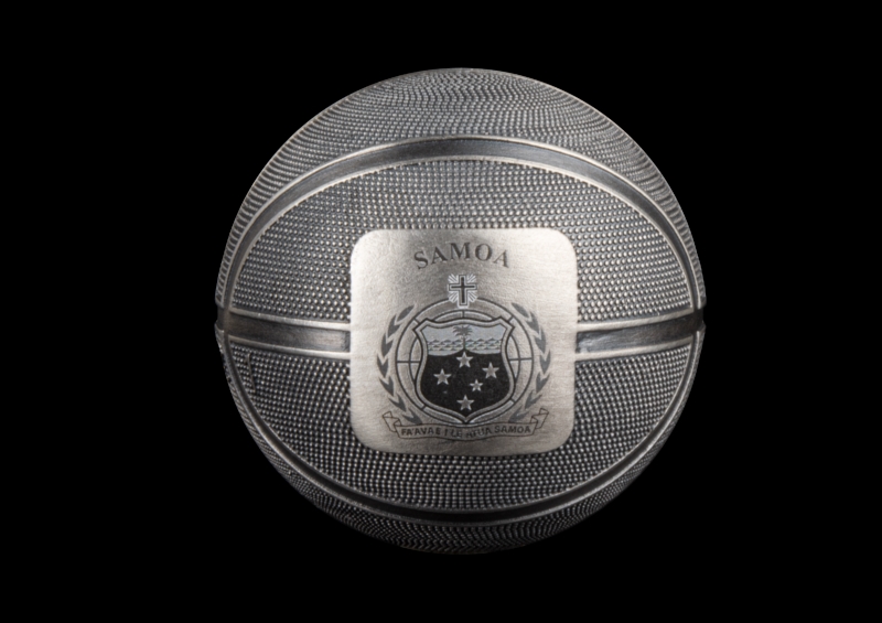 2021 Samoa $5 - Basketball - 1oz Antiqued Silver (Sperical Coin)