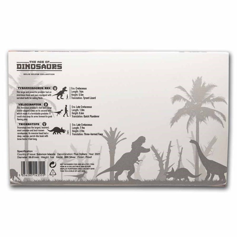 2021 Solomon Islands 3x $5 - Age of the Dinosaurs Coin Set - 3x 1oz Silver