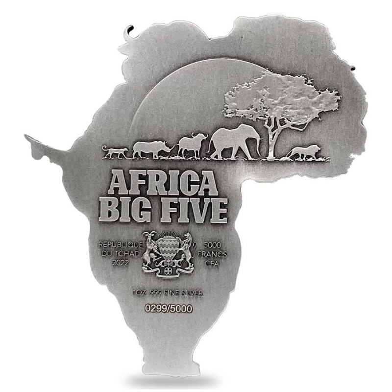 2022 Chad 5,000 CFA - The Big Five: Africa Shaped (1oz Silver)