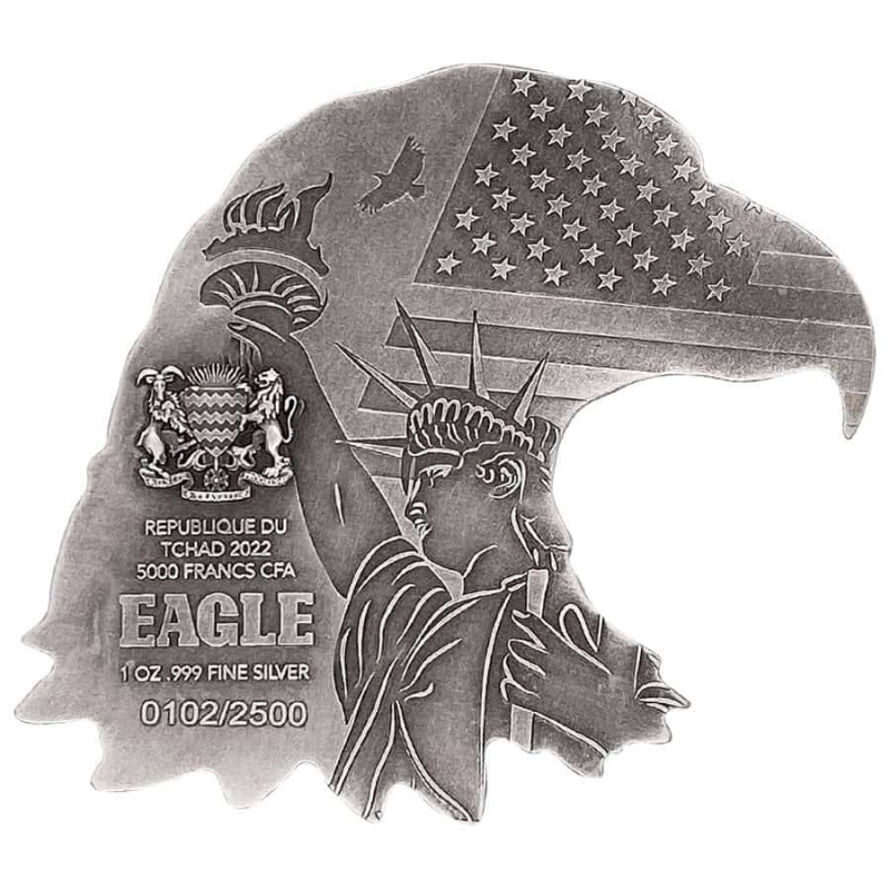 2022 Chad 5,000 Francs - American Eagle Shaped (Antiqued; 1oz Silver)