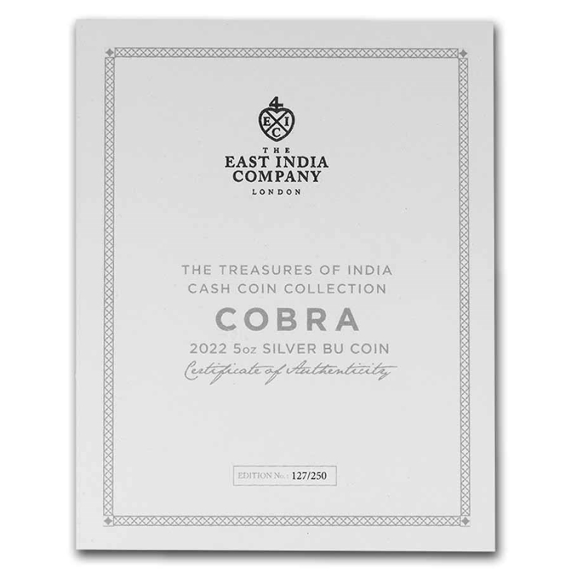 2022 St. Helena £5 - Cash Series: Cobra - Box & COA (5oz Silver)