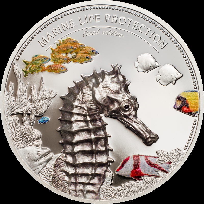 2017 2oz Silver Palau Marine Life Protection Sea Horse and Dolphin