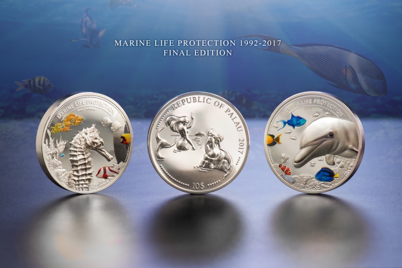 2017 2oz Silver Palau Marine Life Protection Sea Horse and Dolphin