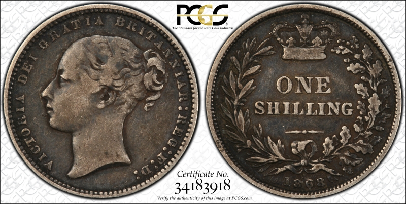 1868 Great Britain Shilling - PCGS VF 20