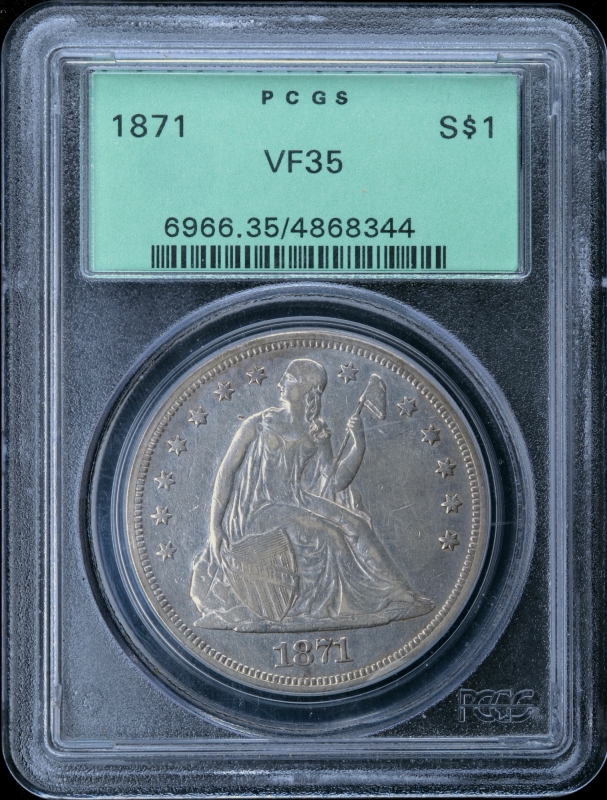 1871 $1 LIBERTY SEATED SILVER DOLLAR PCGS VF35 4868344