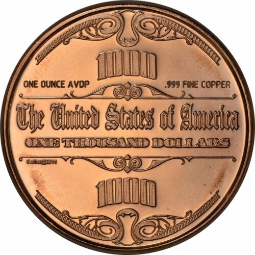 1 oz Copper Round - $1000 Cleveland Note