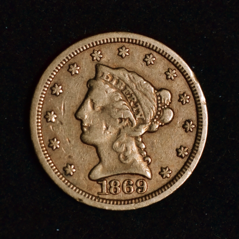 1869-S $2.50 Liberty Head Gold Quarter Eagle Low Mintage - EF Details