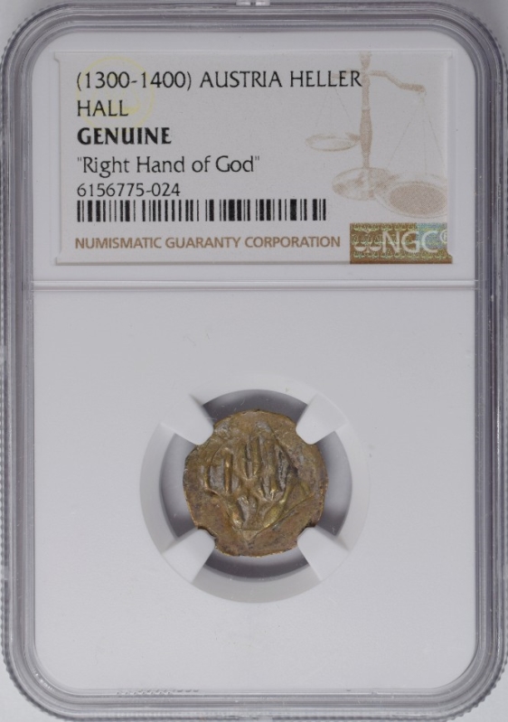 1300-1400 Austria 1 Heller - Right Hand of God - NGC Genuine (Silver)