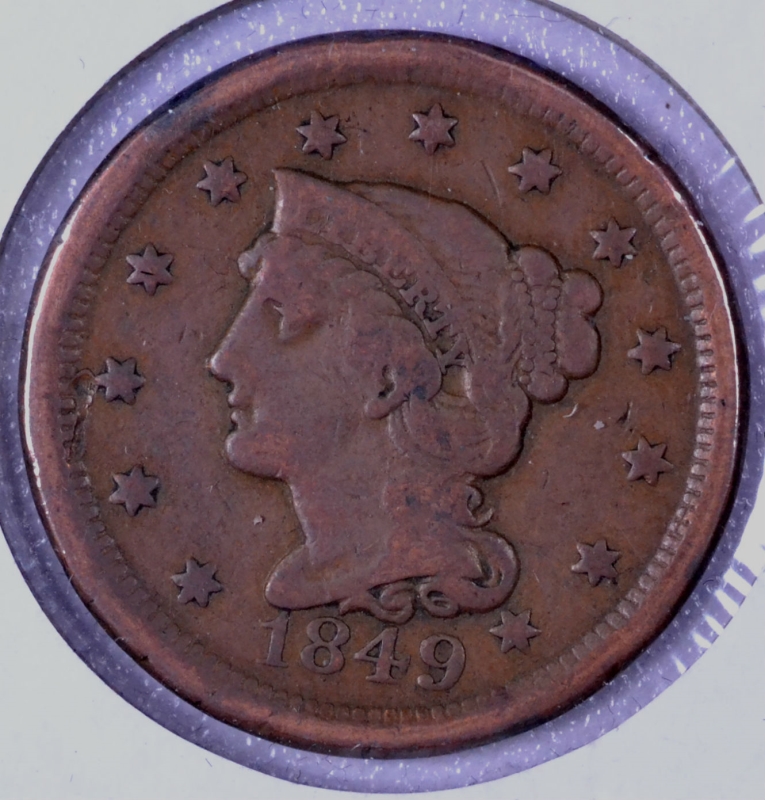 1849 1C Liberty Head Large Cent - F