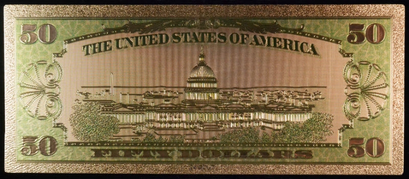 24K Plated $50 Small Size Gold Certificate