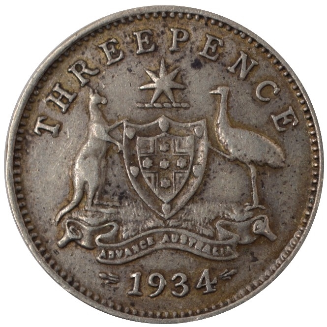 1934 Australia 3 Pence - George V (Silver)